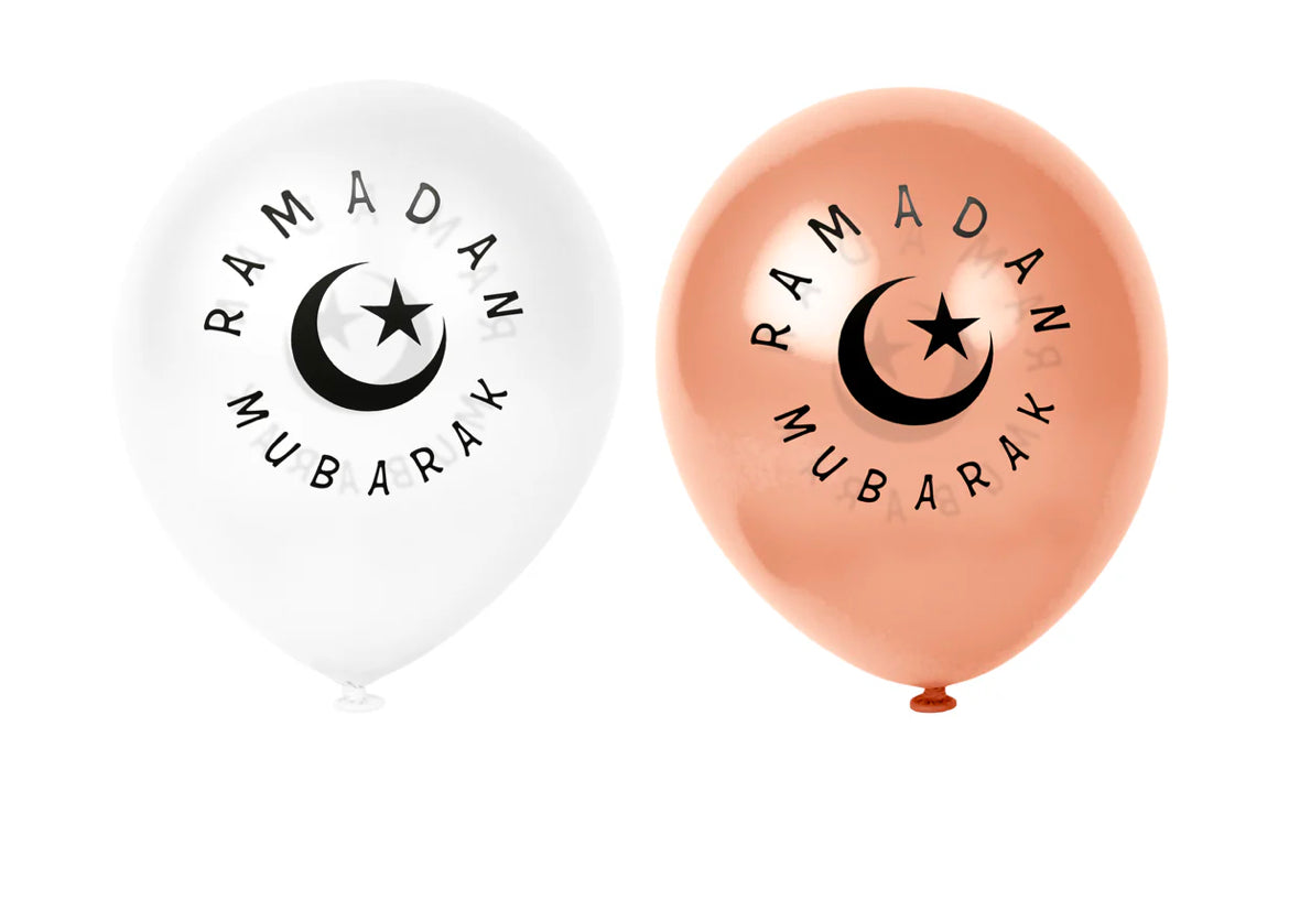 White & Rose Gold Ramadan Mubarak Moon & Star Balloons (12 Pack ...